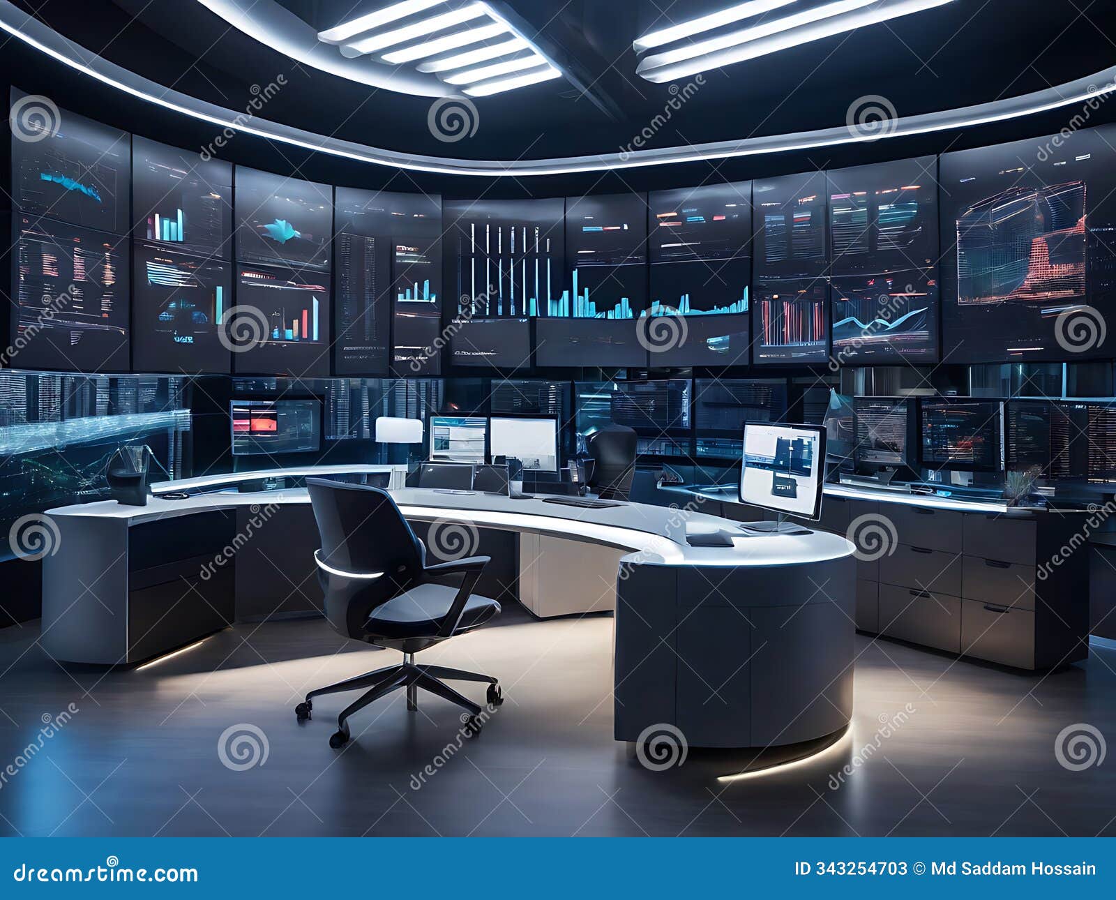 Advanced Technology Command Center with Global Data Visualization and Analysis. Stock ...