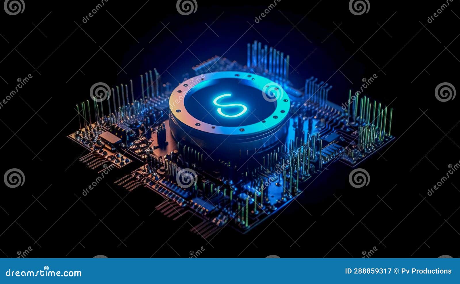 Advanced Technology Concept Visualization, Circuit Board CPU Processor Microchip, Generative AI ...