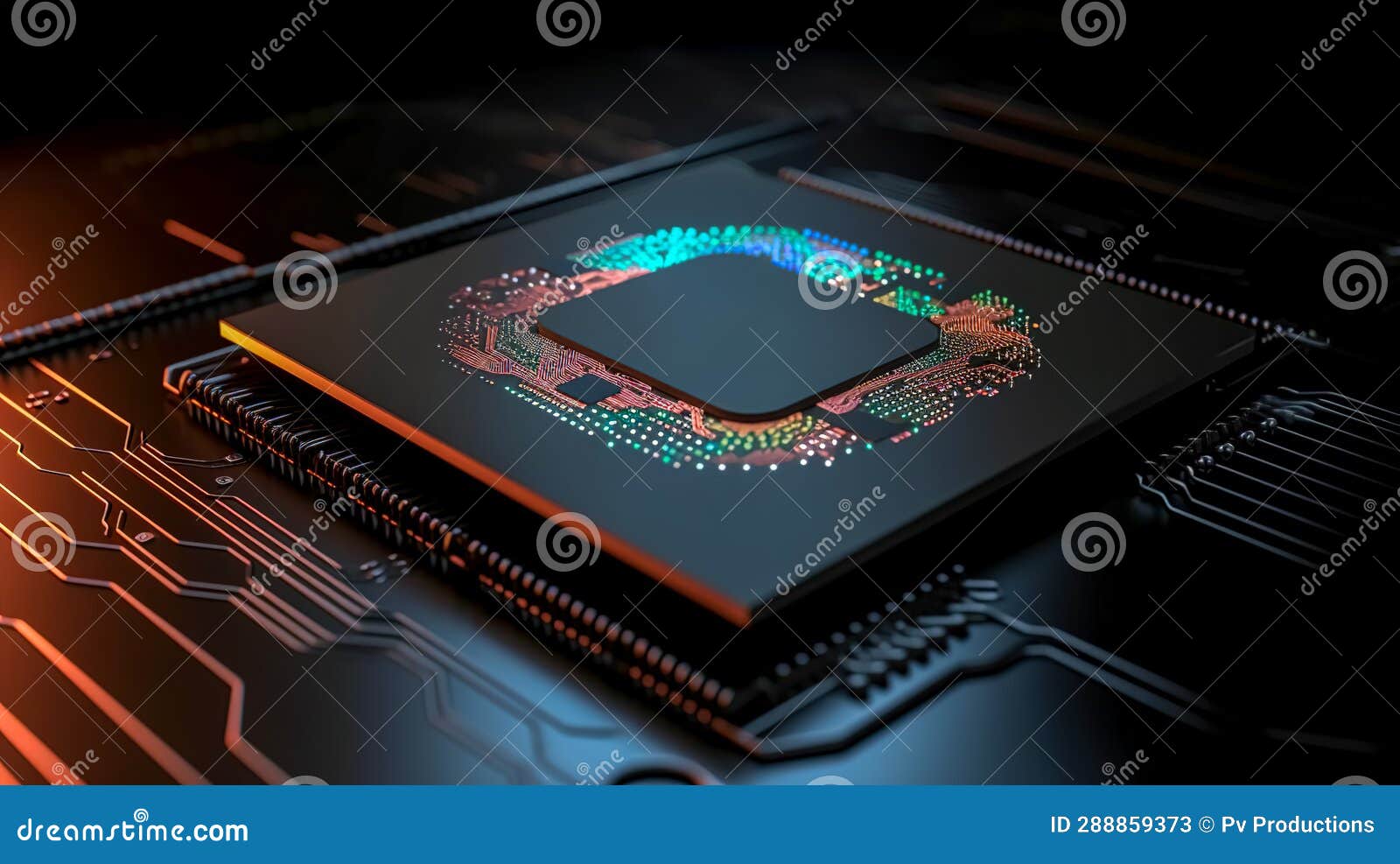Advanced Technology Concept Visualization, Circuit Board CPU Processor Microchip, Generative AI ...