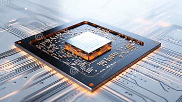 Advanced Technology Concept Visualization: Circuit Board CPU Processor Microchip Starting ...