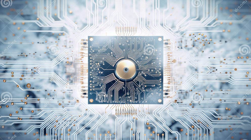Advanced Technology Concept Visualization: Circuit Board CPU Processor Microchip Starting ...