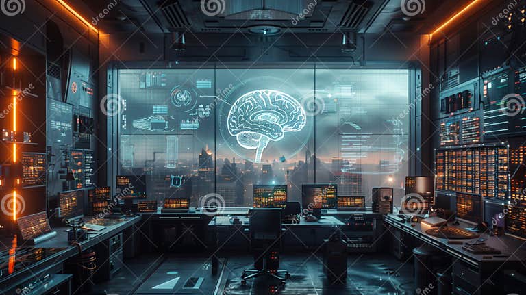 Advanced Technology Laboratory with Digital Displays Showcasing Brain ...