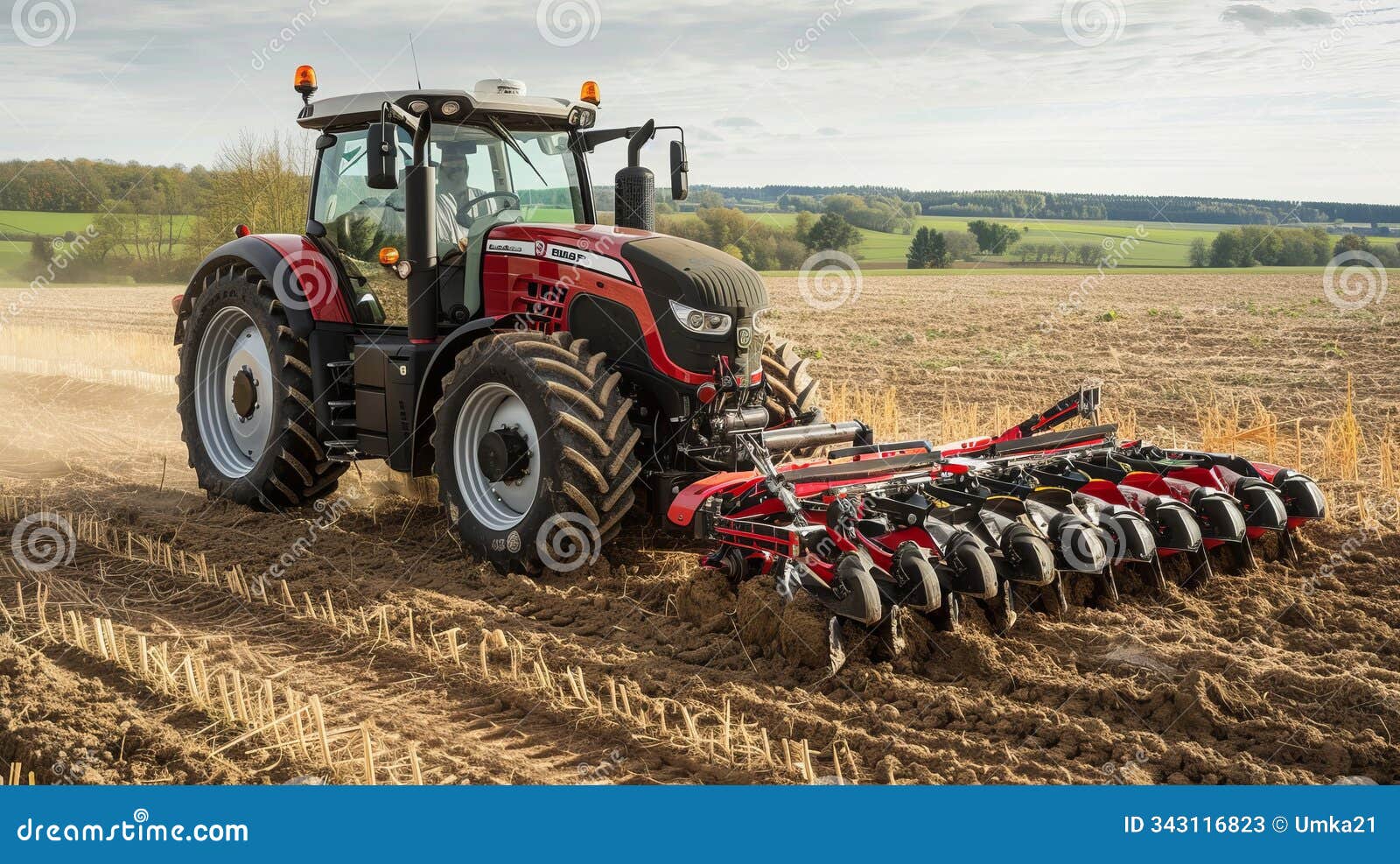 Advanced Tractor Cultivating Field in Rural Landscape Stock ...