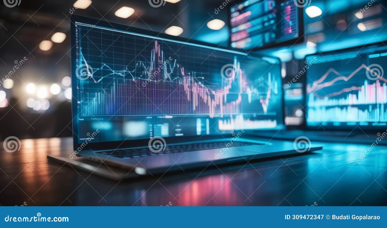 Advanced Trading Station with Multiple Monitors Stock Illustration ...