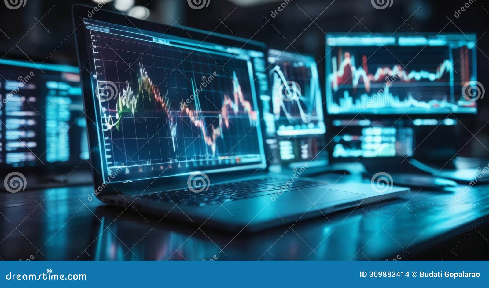 Advanced Trading Station with Multiple Monitors Stock Illustration ...