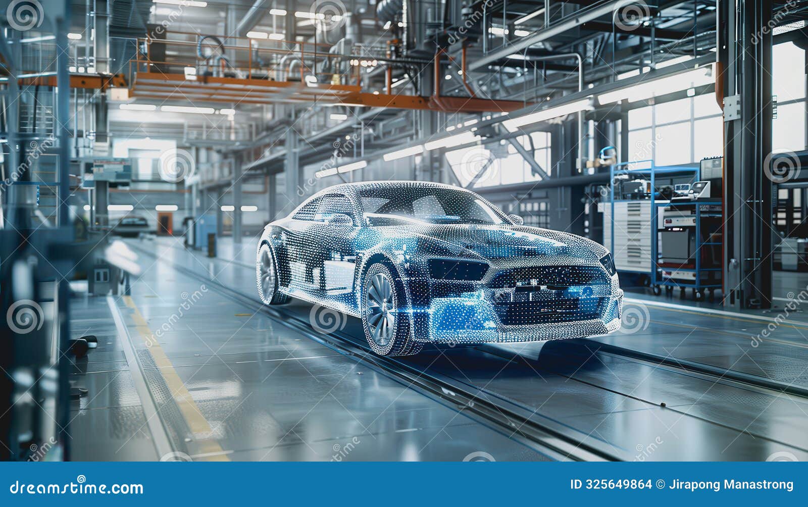 Advanced Vehicle in State-of-the-art Facility with Holograms Stock ...
