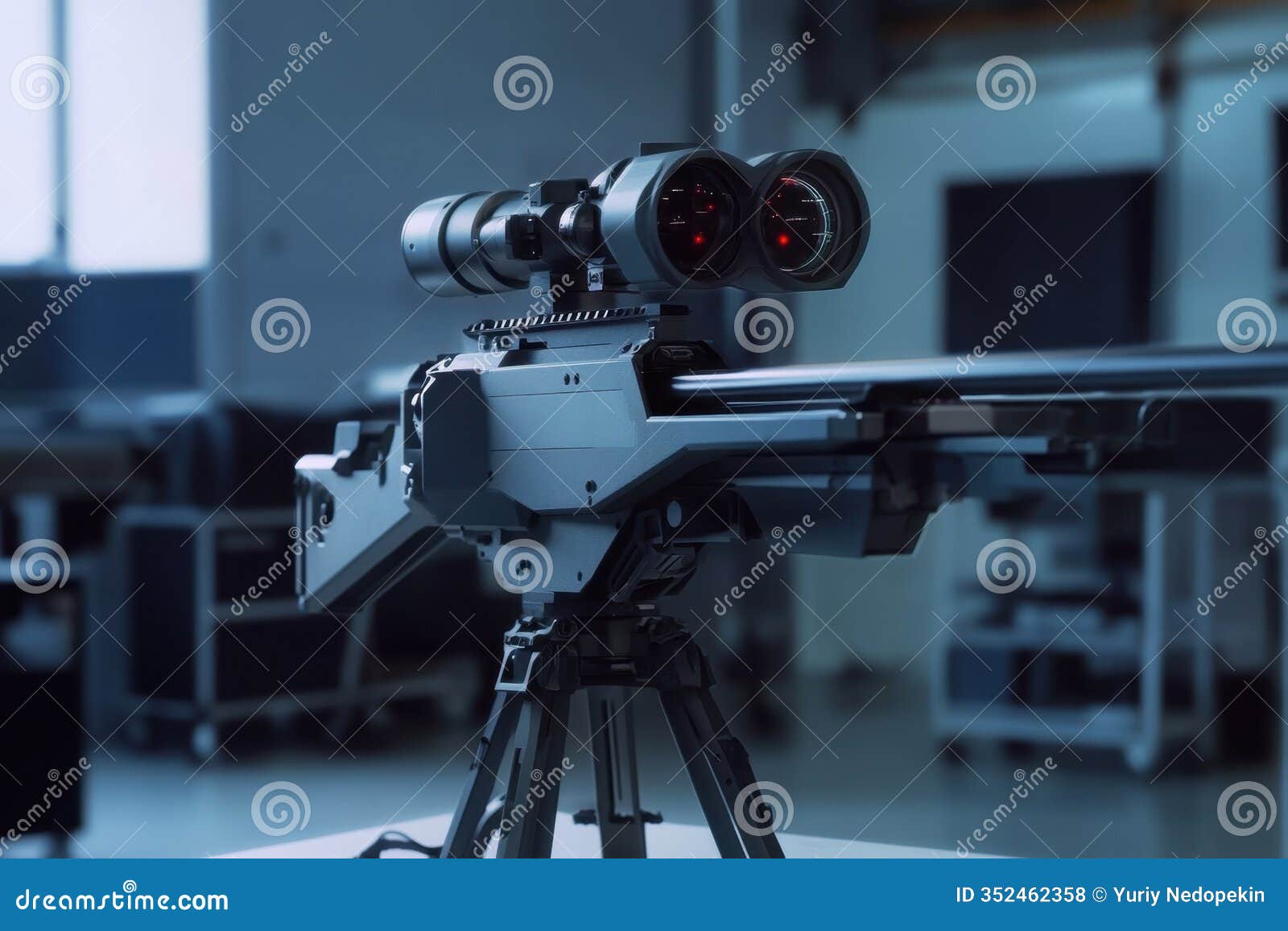 Advanced Weapon System on a Tripod in a Modern Testing Facility Stock ...