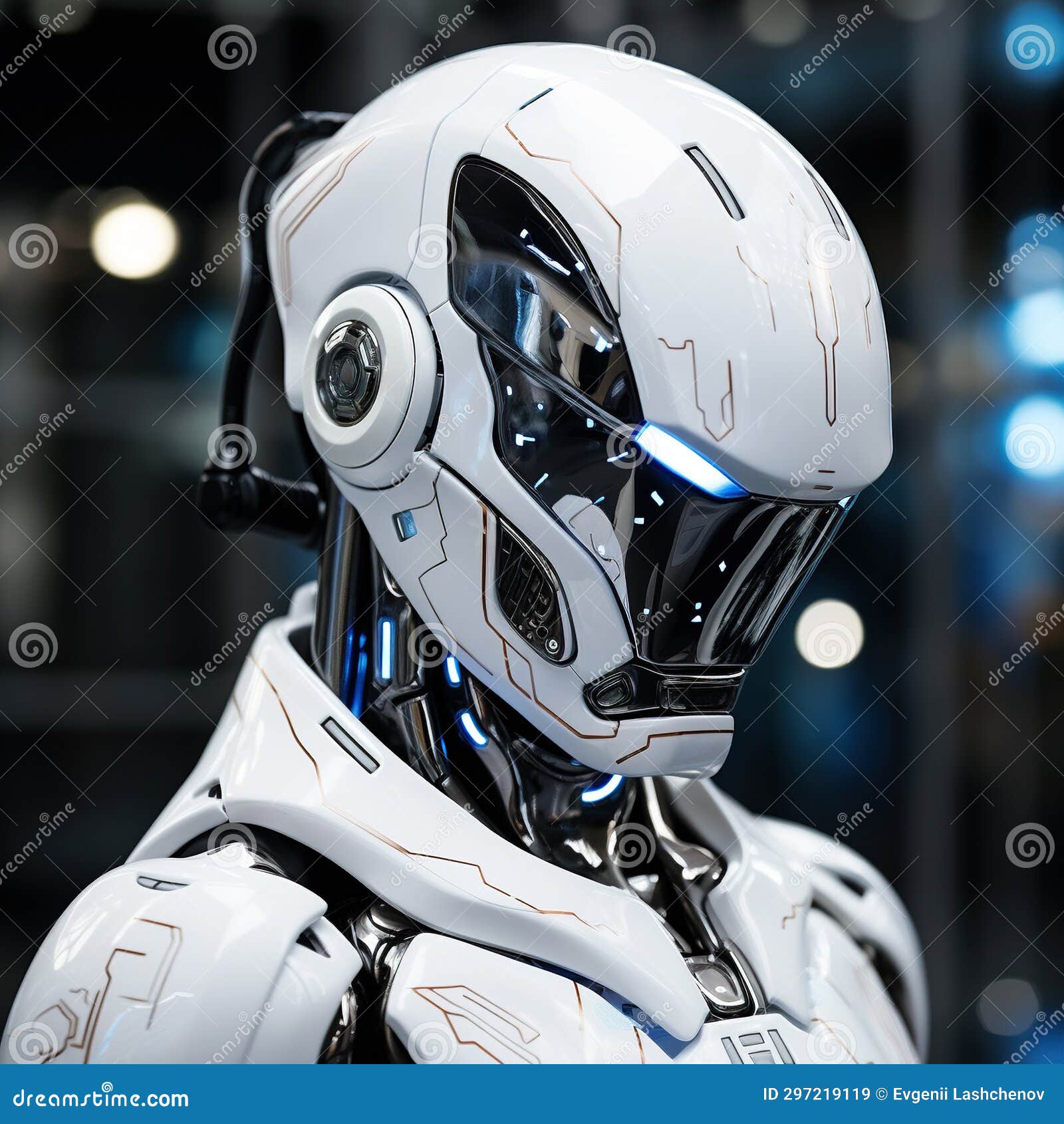 Advanced White Robotic Entity with Blue Light Accents and Sleek Design ...