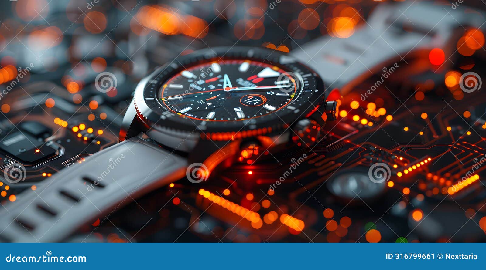 Advanced White Smartwatch on Complex Tech Background - High-Resolution ...