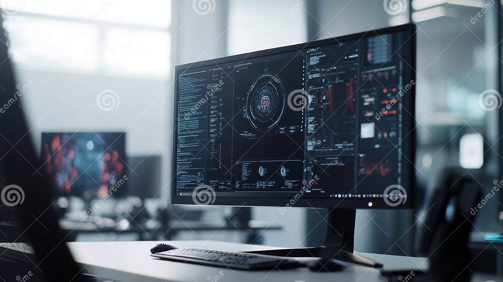 An Advanced Workspace Showcasing High-tech Computer Screens. this Image ...