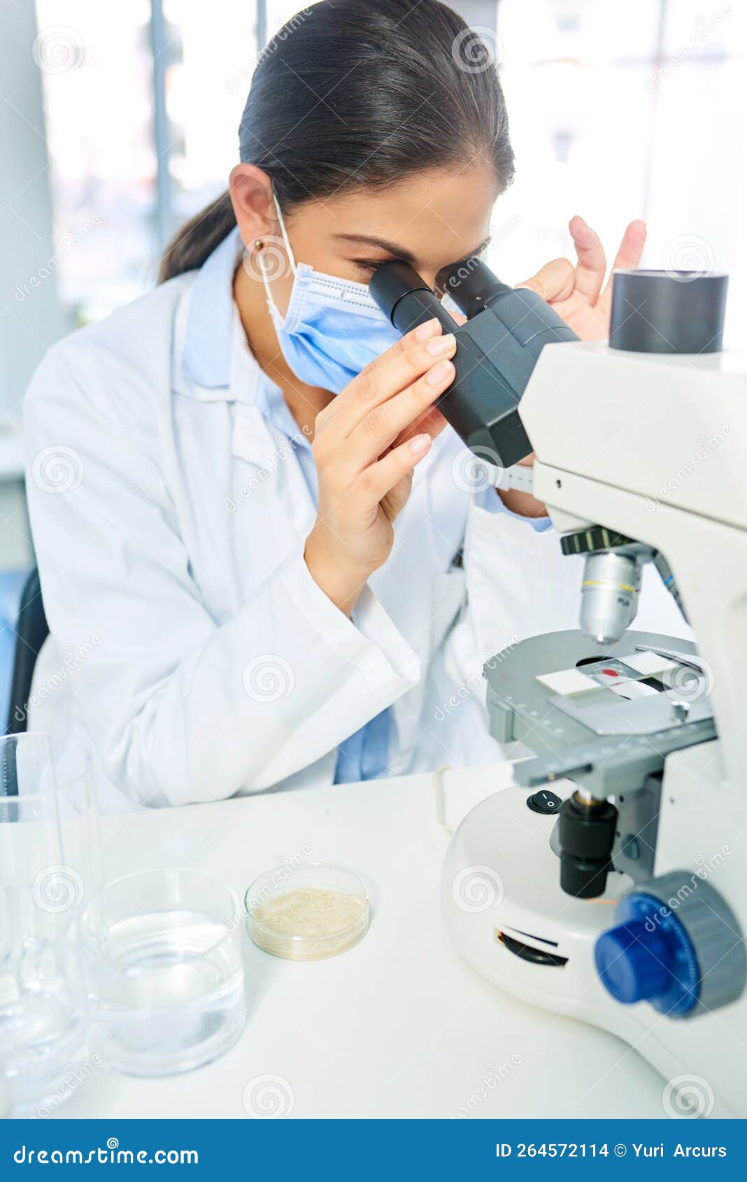 Advancing through the Sciences. a Young Scientist Using a Microscope in ...
