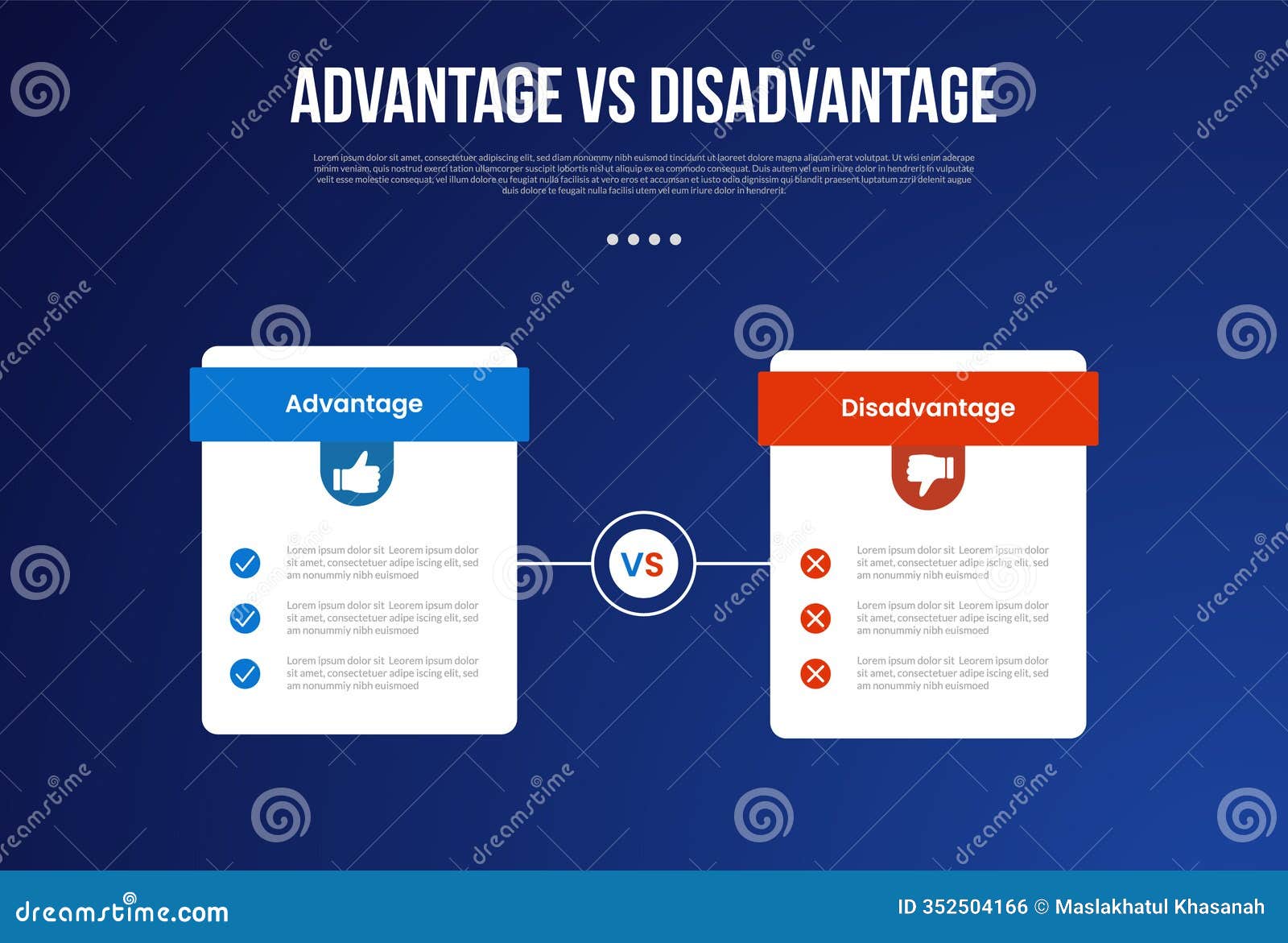 Advantage Vs Disadvantage Infographic for Comparison Data with Price ...