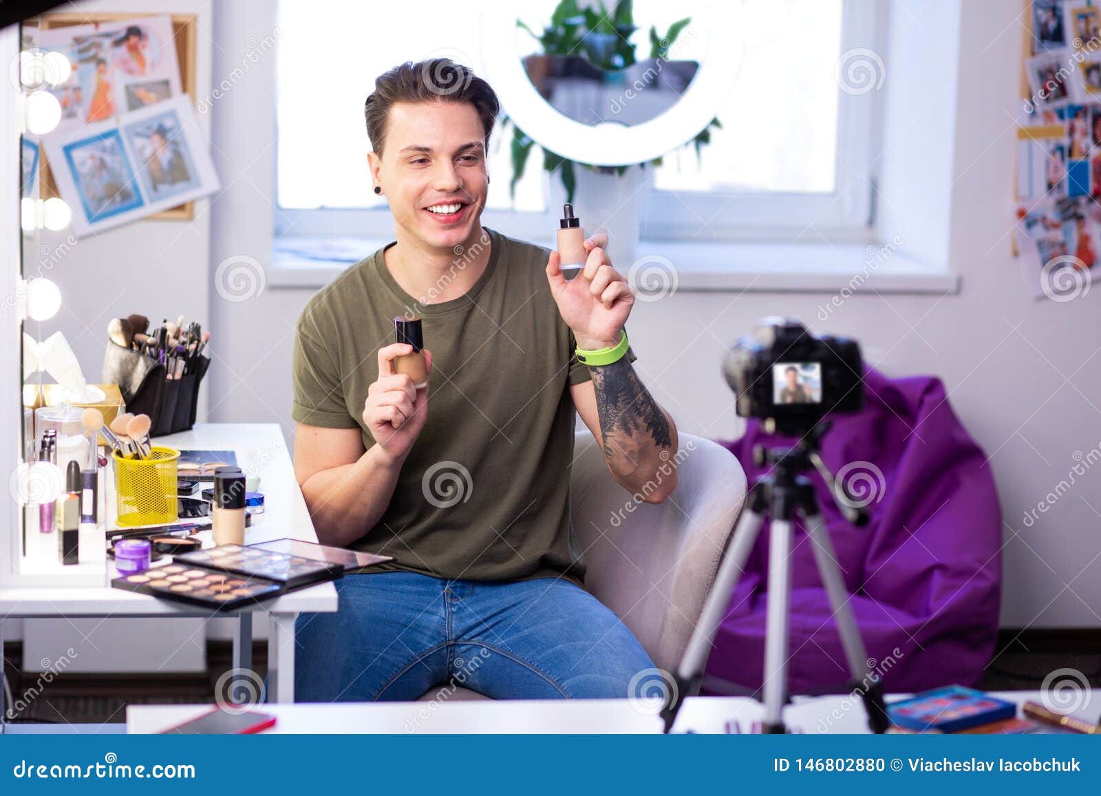Smiling Active Man Being Communicative on Camera Stock Photo - Image of ...