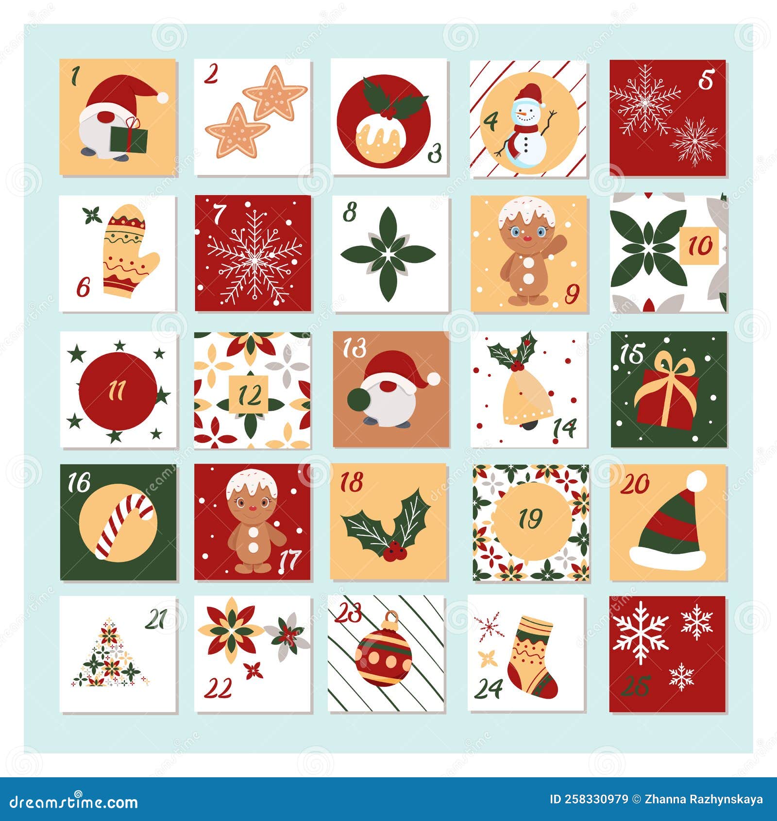 Advent Calendar Vector Illustration. Template for Printing Stock Vector ...