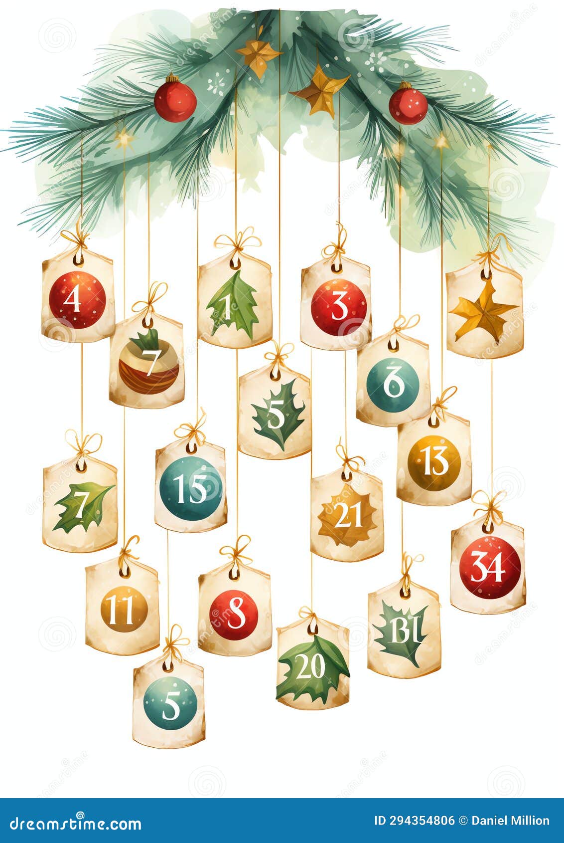 Advent Calendar Watercolor Winter Border Stock Illustration ...