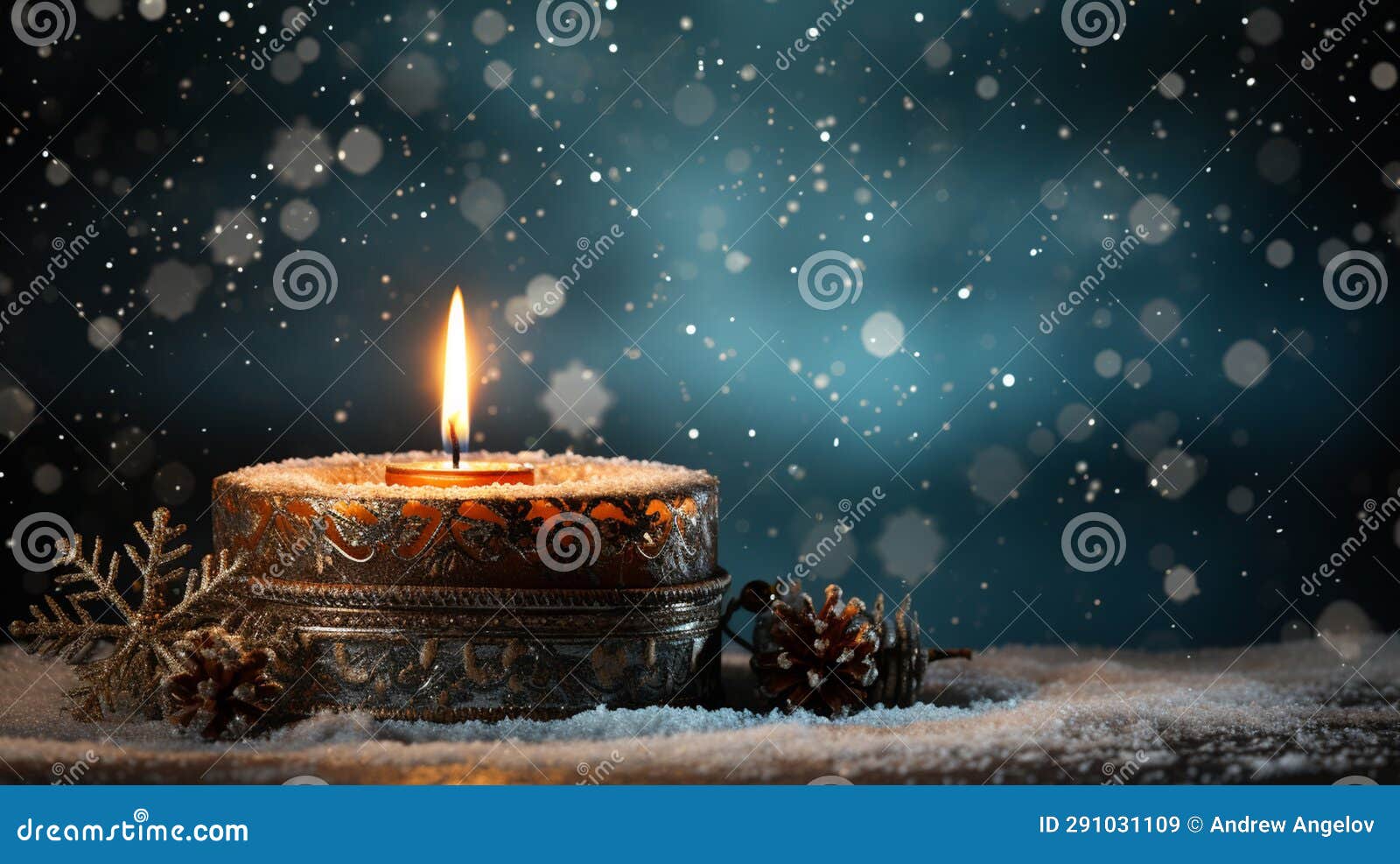 Advent Candle with Fir Branches Burning in Snowy Scene Stock Image ...