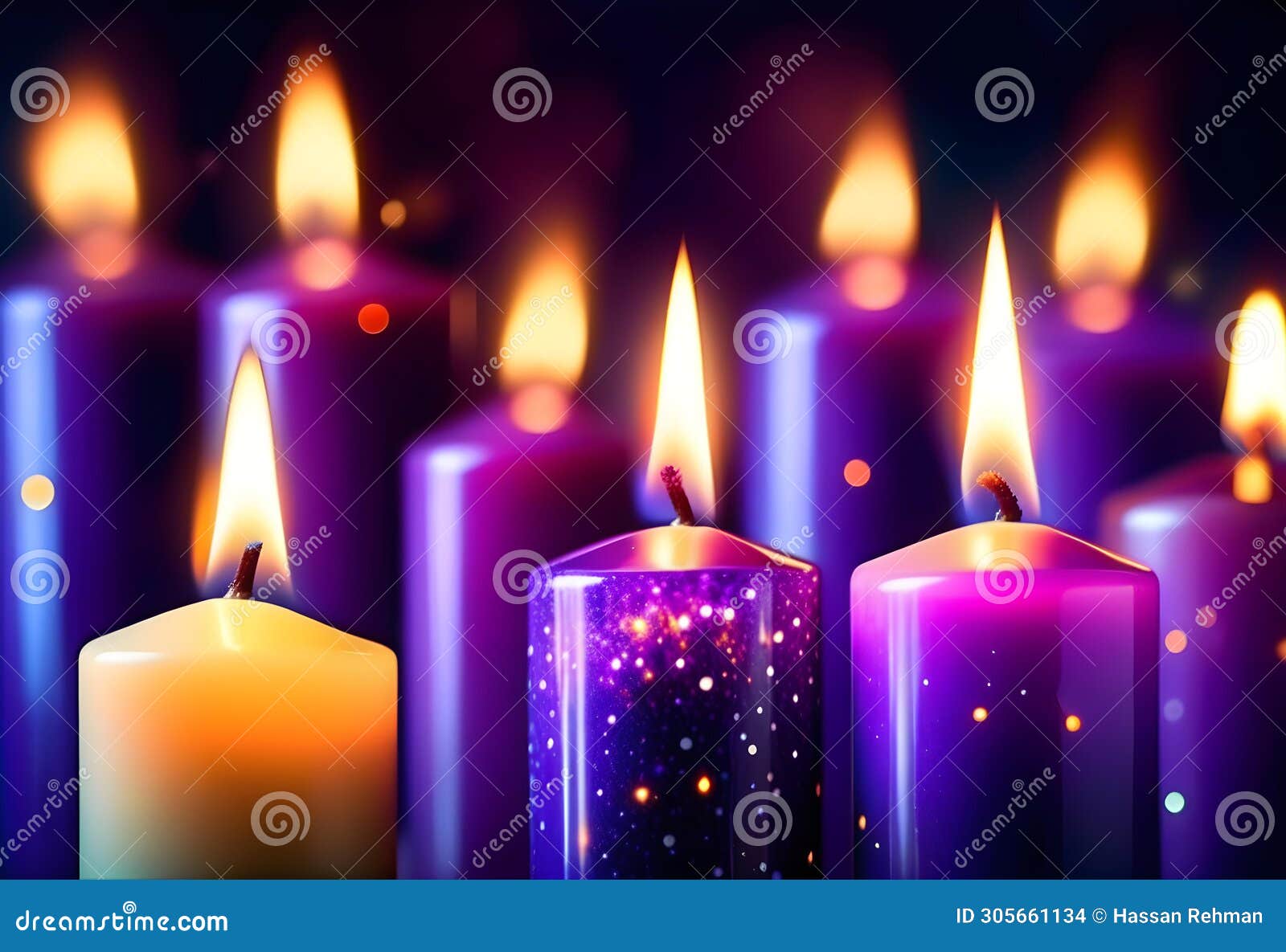 Advent Candles Burning in the Dark with Purple Glitter Stock Illustration - Illustration of ...