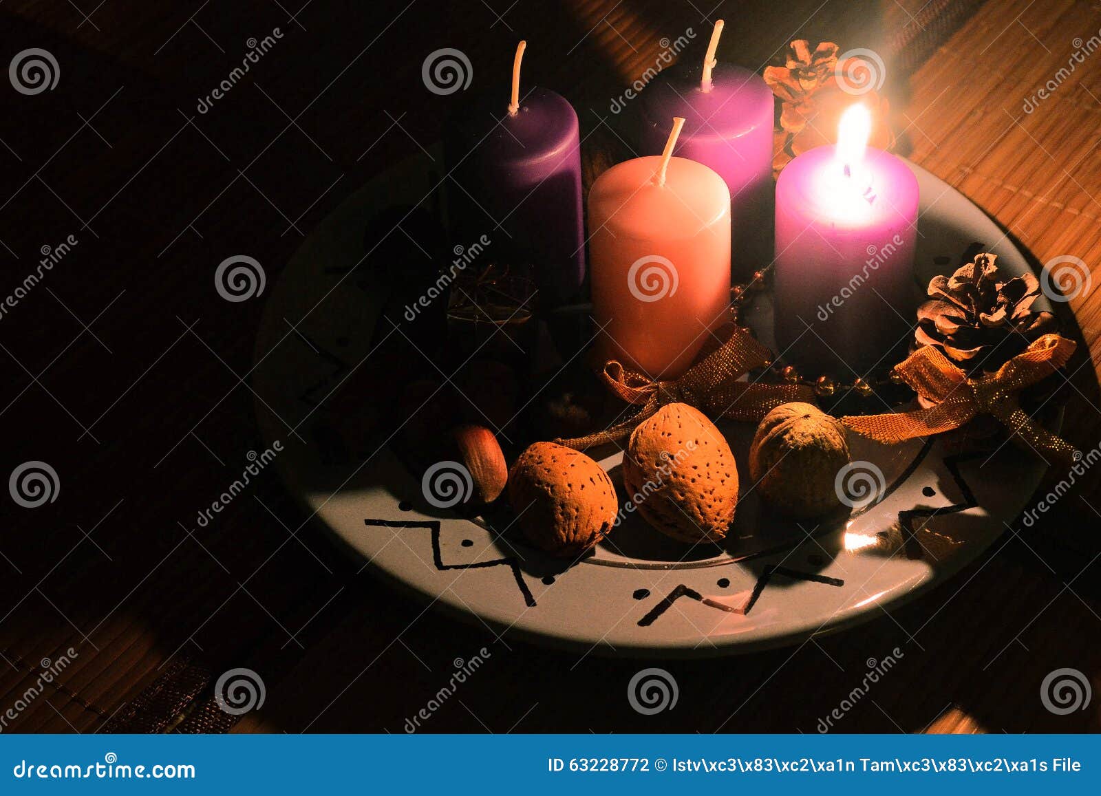 Advent plate stock photo. Image of light, cone, candles - 63228772