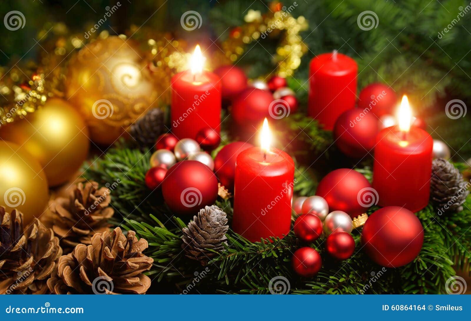 Advent Wreath with 3 Burning Candles Stock Photo - Image of focus ...
