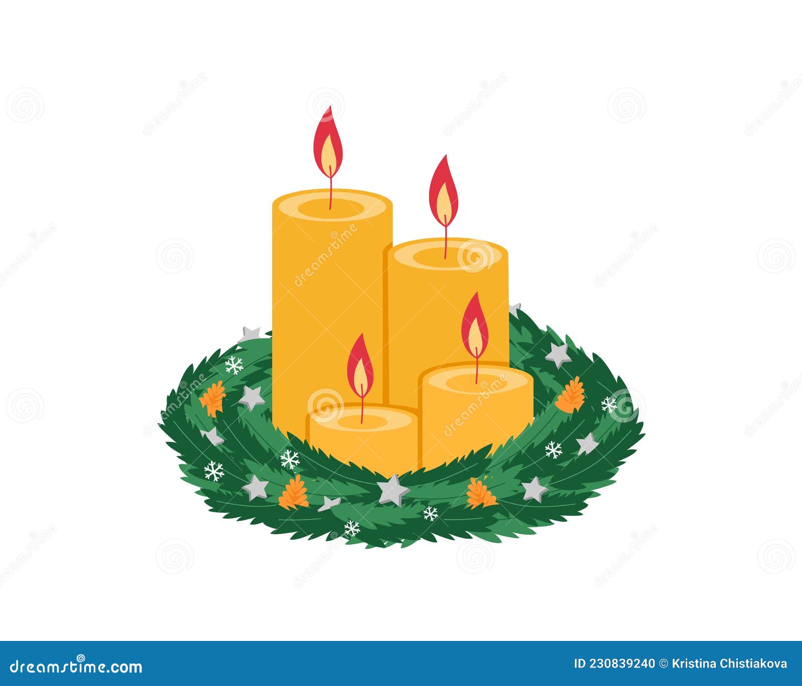 Advent Wreath with Four Burning Yellow Candles and Decor Stock Vector ... Advent Wreath with Four Burning Yellow Candles and Decor Stock Vector ...