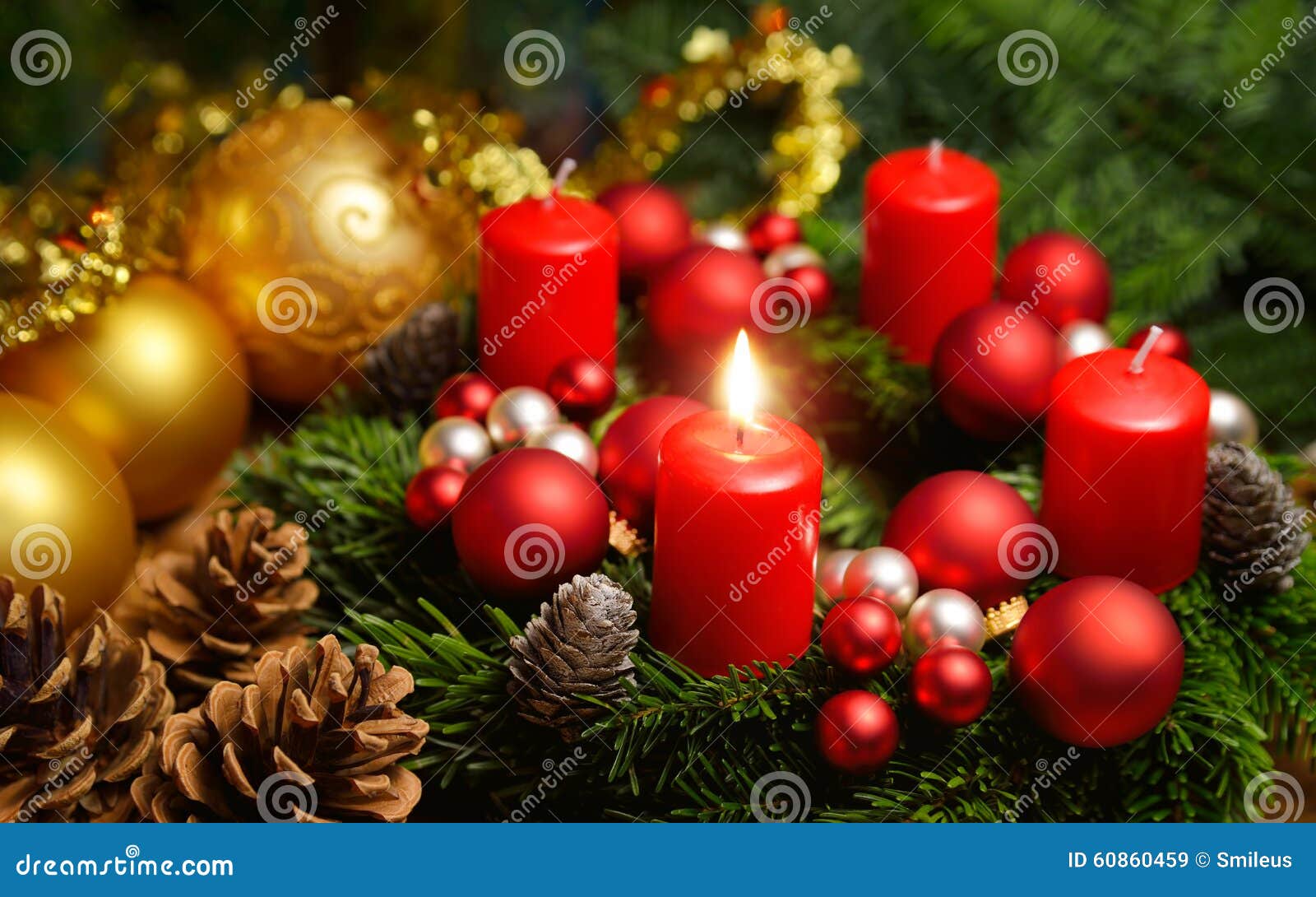 Advent Wreath with One Burning Candle Stock Image - Image of december ...