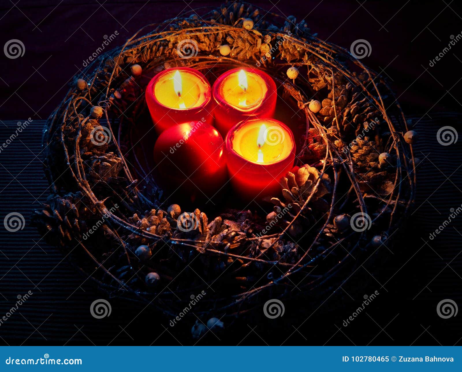 Advent Wreath Three Lit Candles Stock Image - Image of unlit, wreath ...