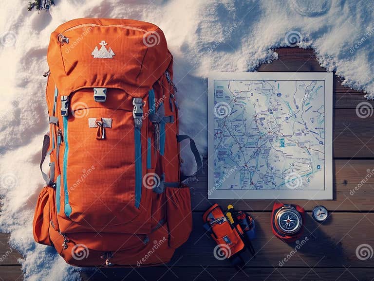 Adventure Awaits, Backpack, Map, and Compass Ready for Exploration ...