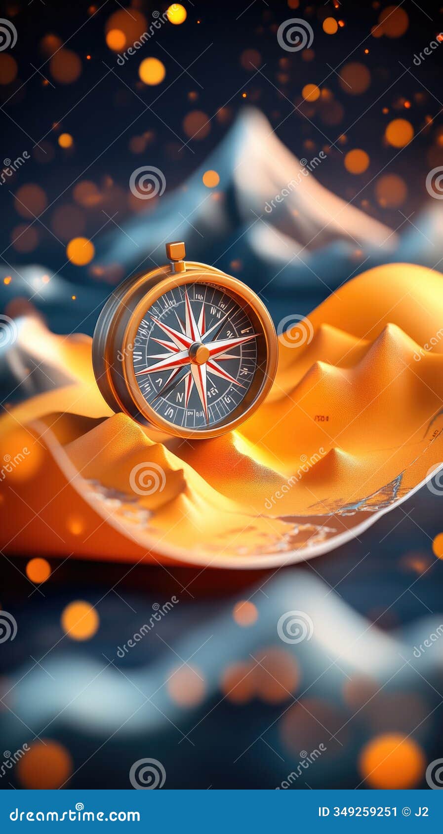 Adventure Awaits: Compass on a Vibrant Topographic Map with a Mountain ...