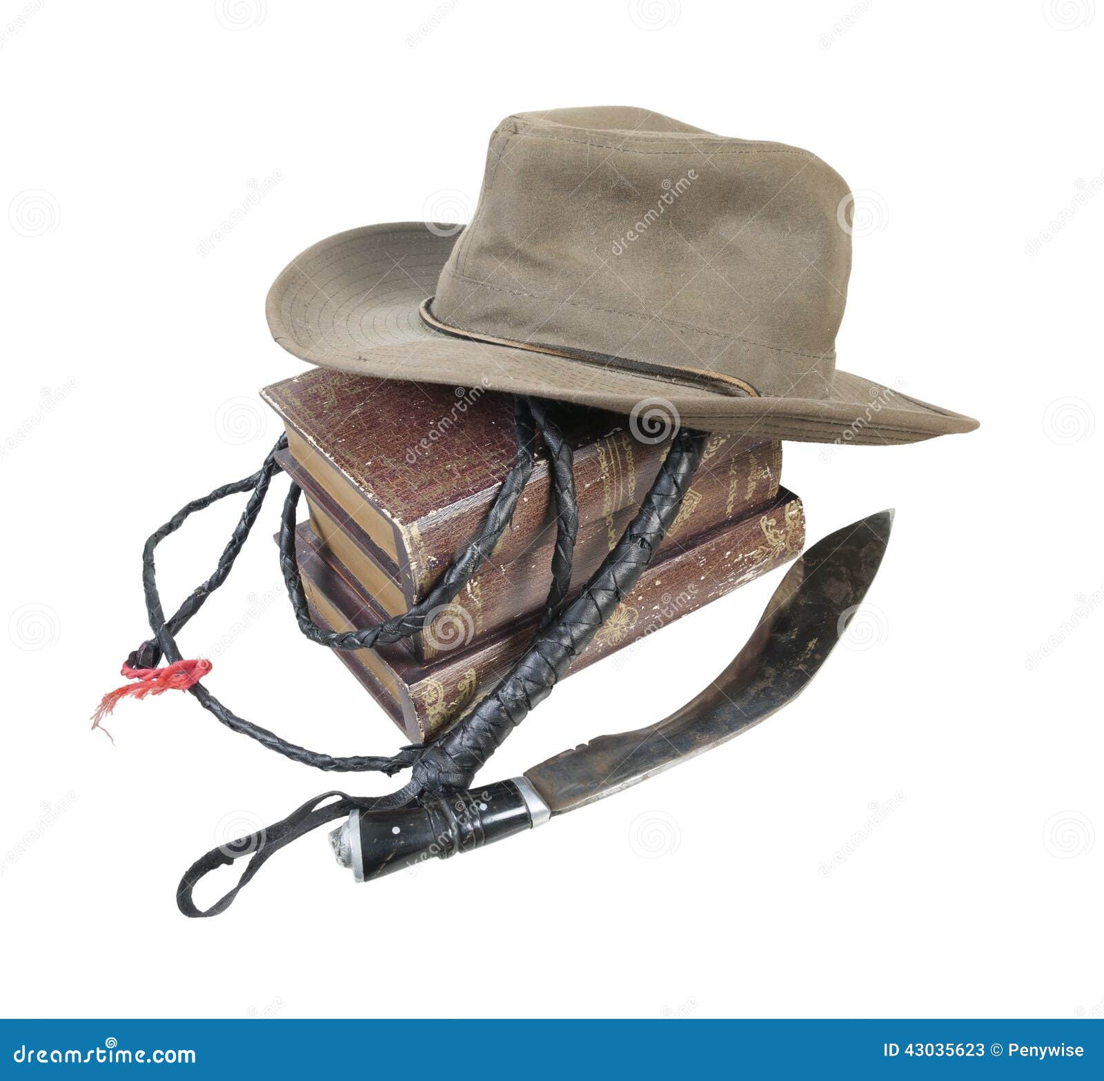 Adventure Books Aussie Hat Whip Dagger Stock Image - Image of faded ...