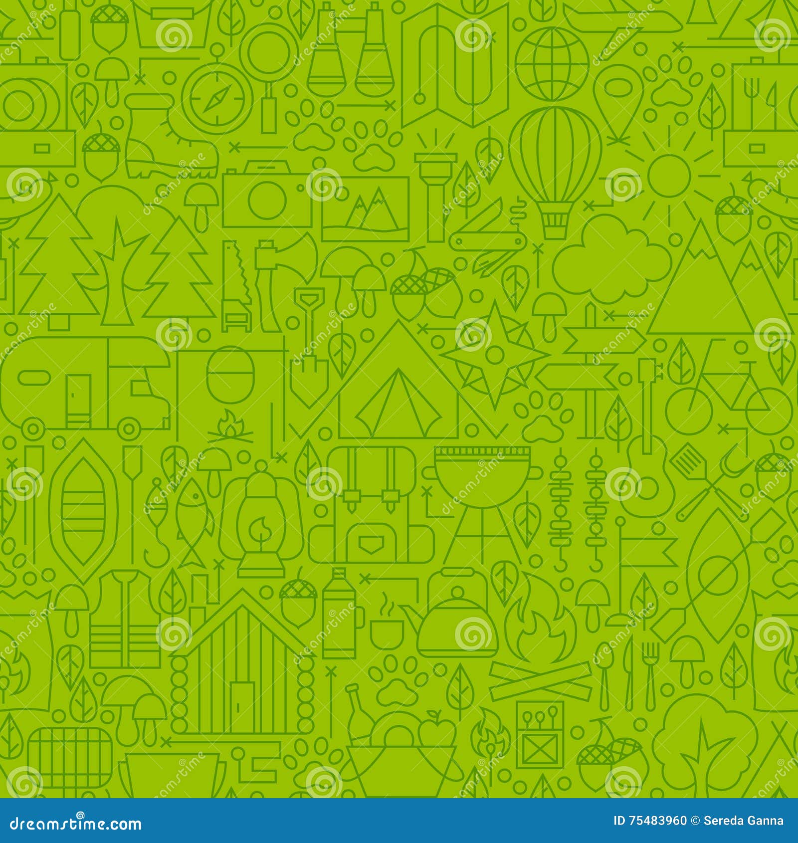 Adventure Camping Line Tile Pattern Stock Vector - Illustration of ...