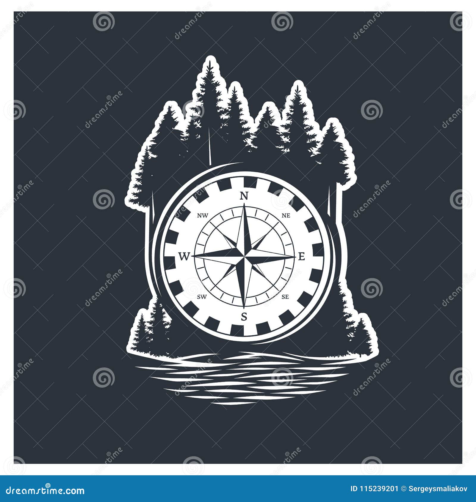 Adventure Compass. Black and White Illustration. Stock Vector ...