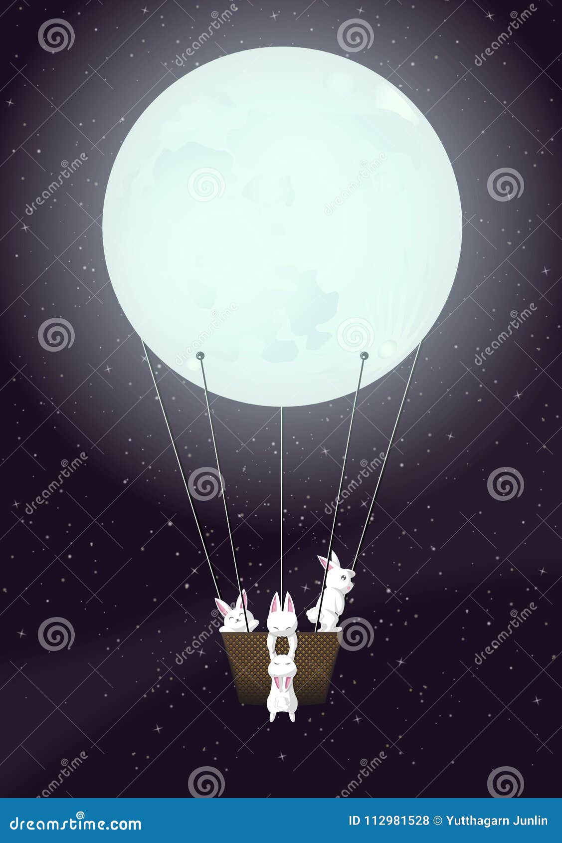 Adventure of Four White Rabbits on the Space with Moon Balloon Art ...