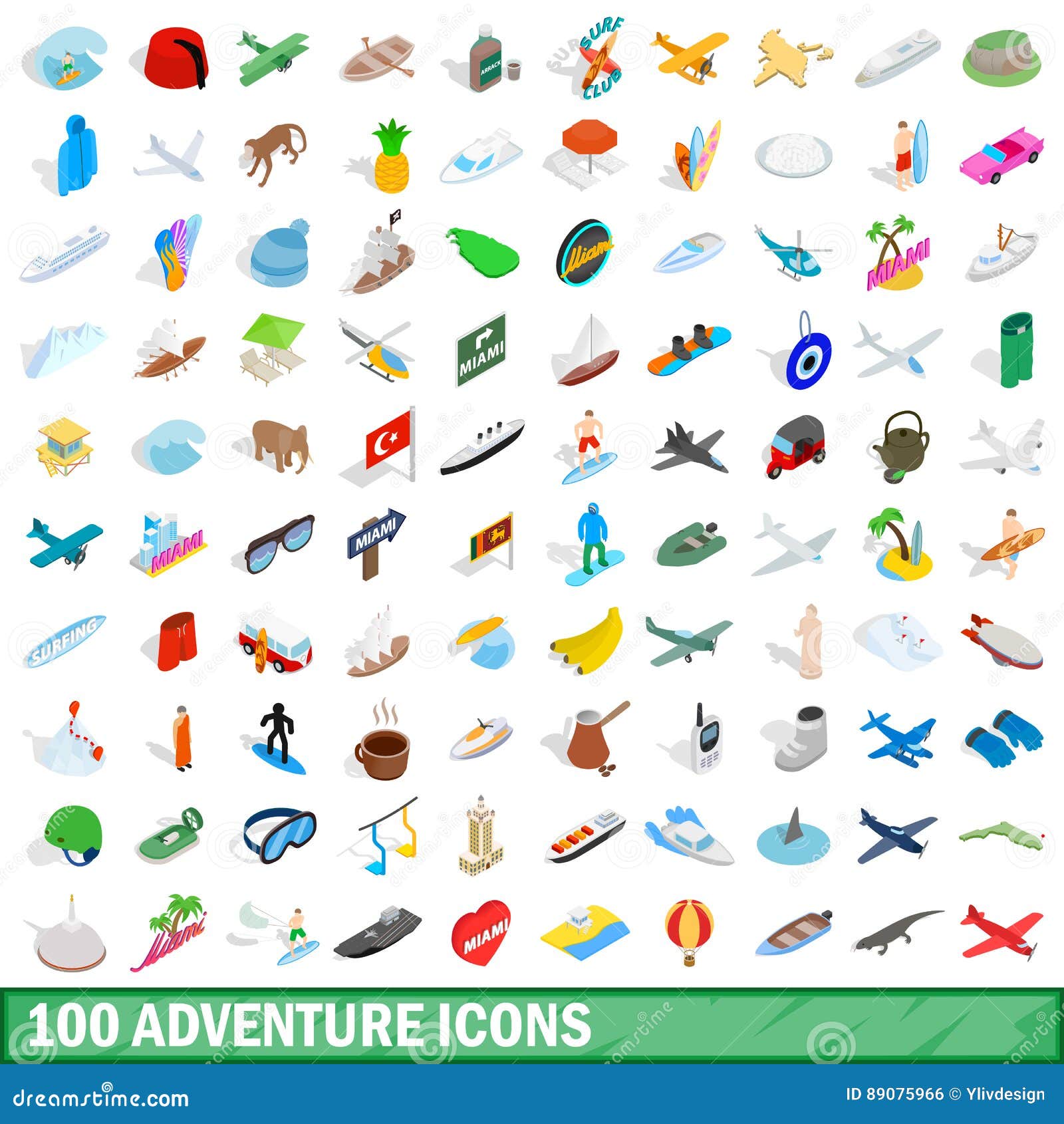 100 Adventure Icons Set, Isometric 3d Style Stock Vector - Illustration ...