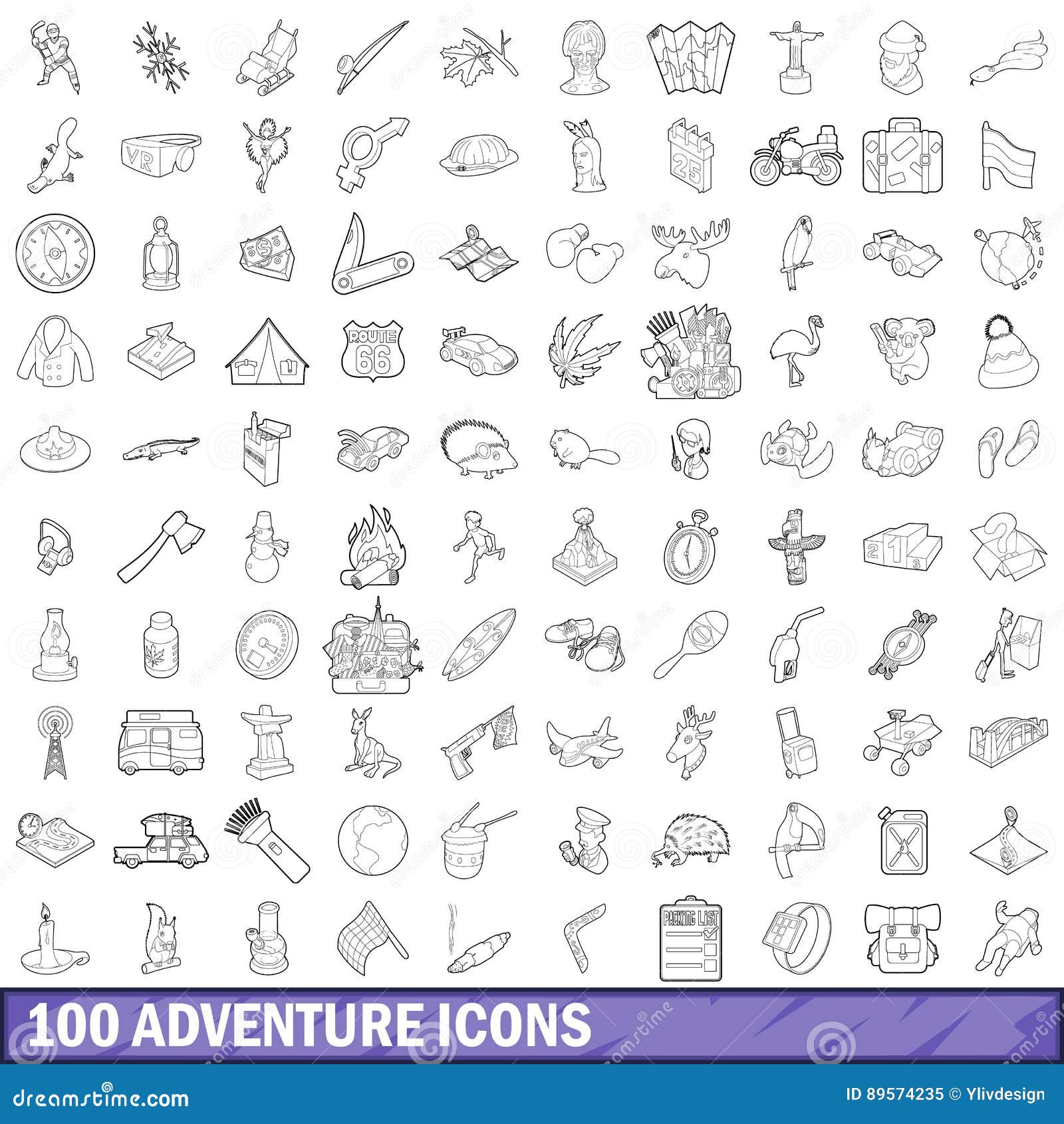 100 Adventure Icons Set, Outline Style Editorial Image - Illustration ...