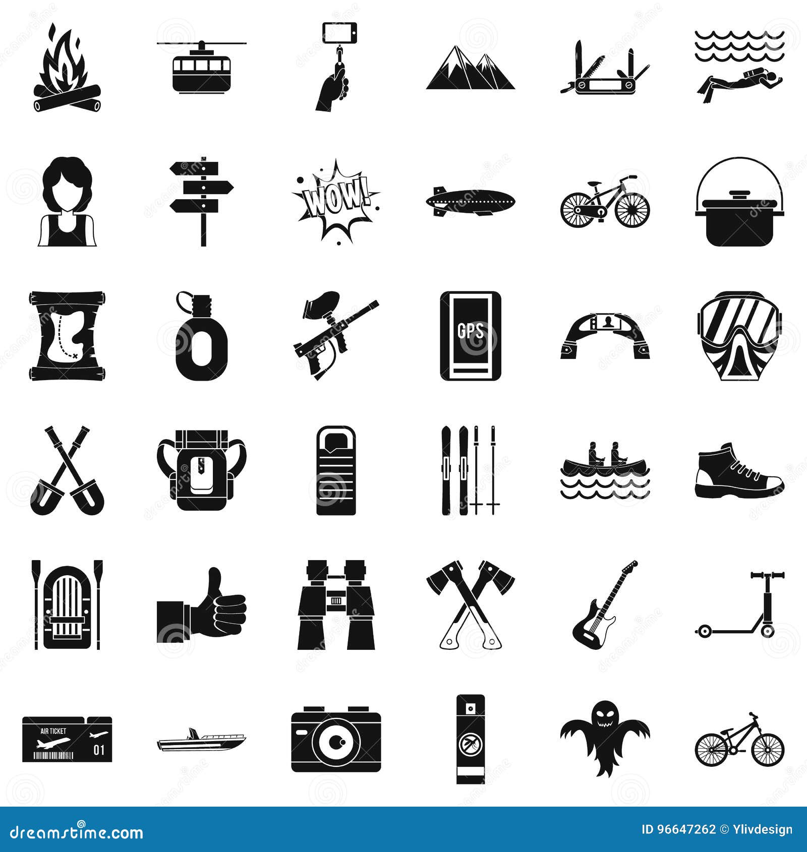 Adventure Icons Set, Simple Style Stock Vector - Illustration of camp ...