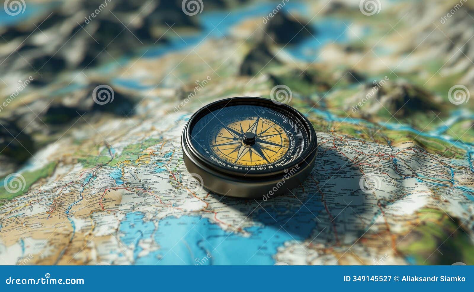 Adventure-inspired Image of a Magnetic Compass on a Map Stock ...