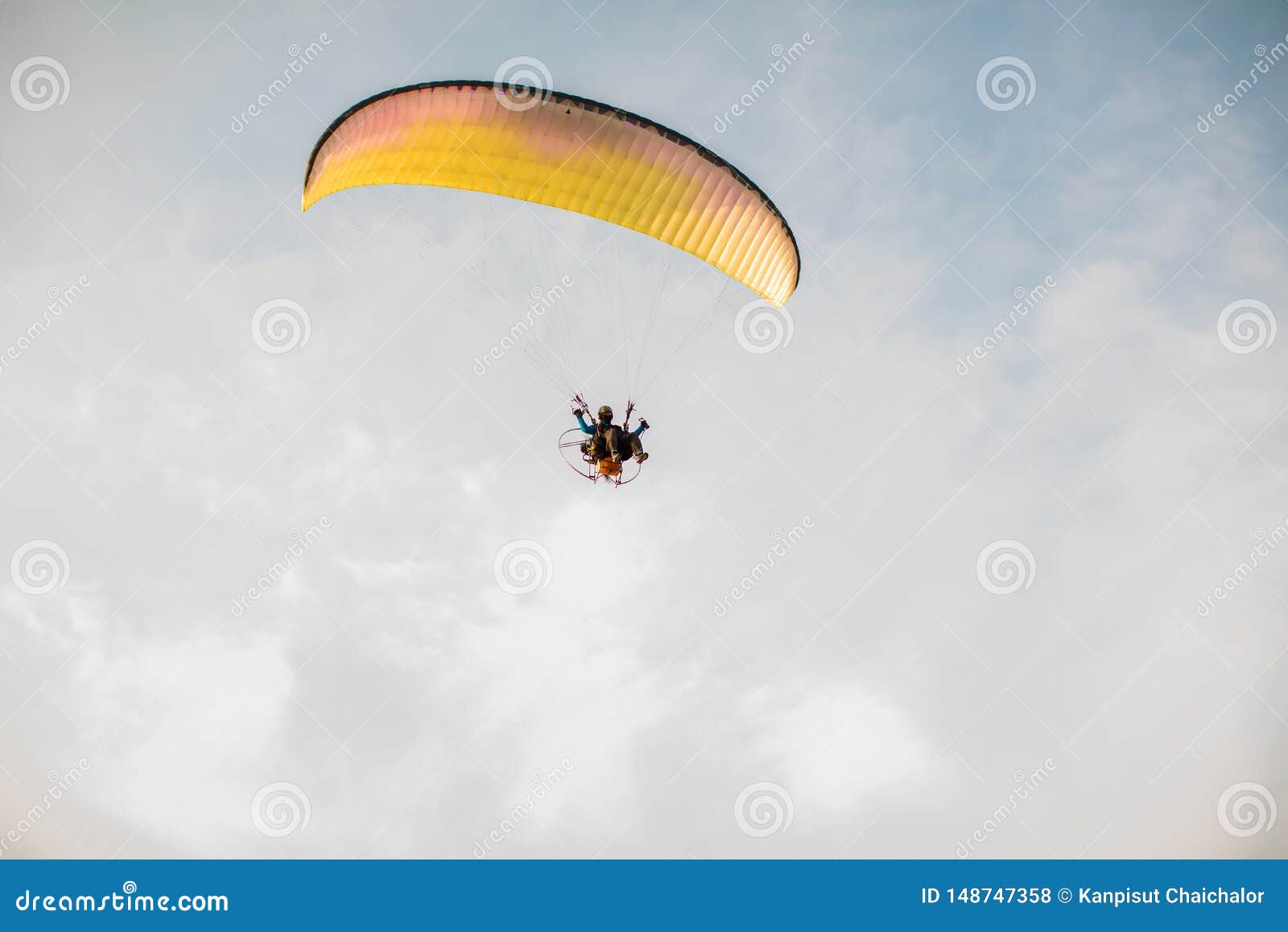Adventure Man Active Extreme Sport Pilot Flying in Sky with Paramotor ...