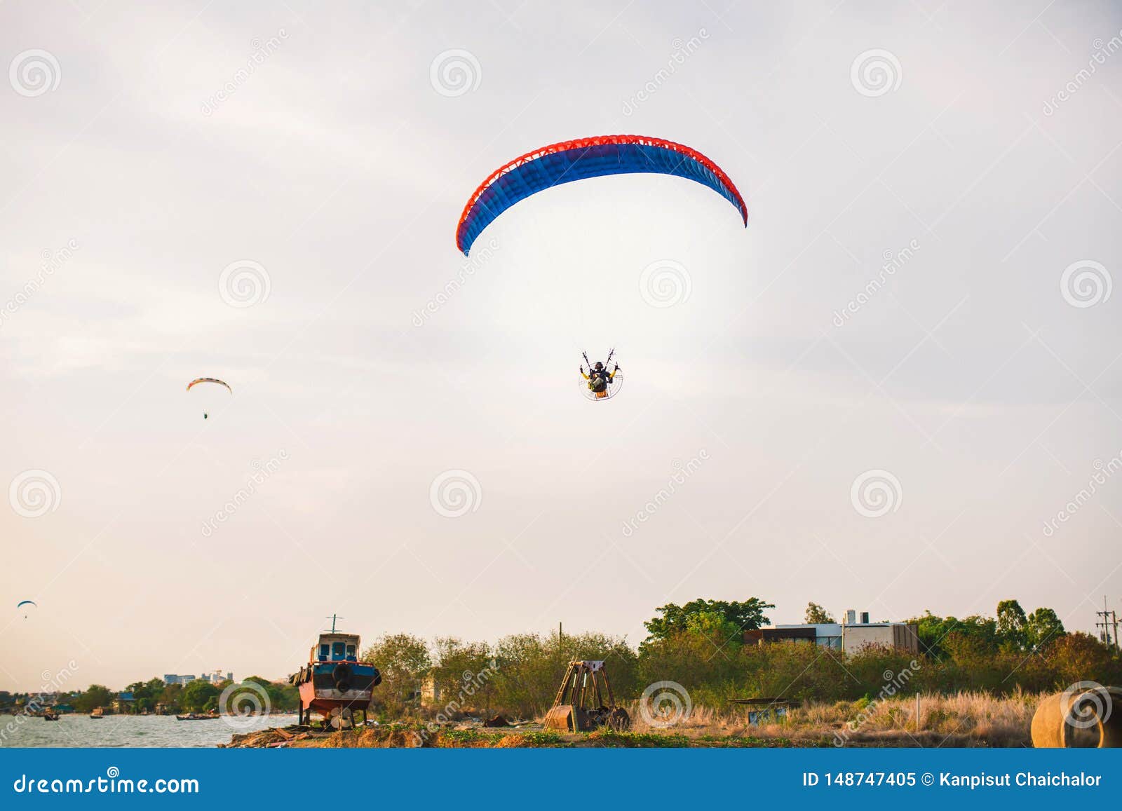 Adventure Man Active Extreme Sport Pilot Flying in Sky with Paramotor ...