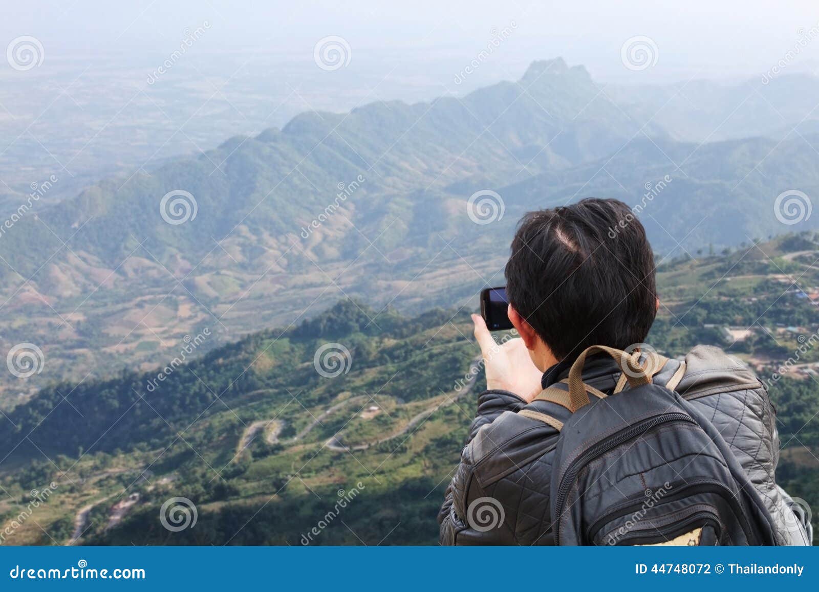 Adventure Man with Gps Device or Phone Outdoors in Wilderness Ex Stock ...