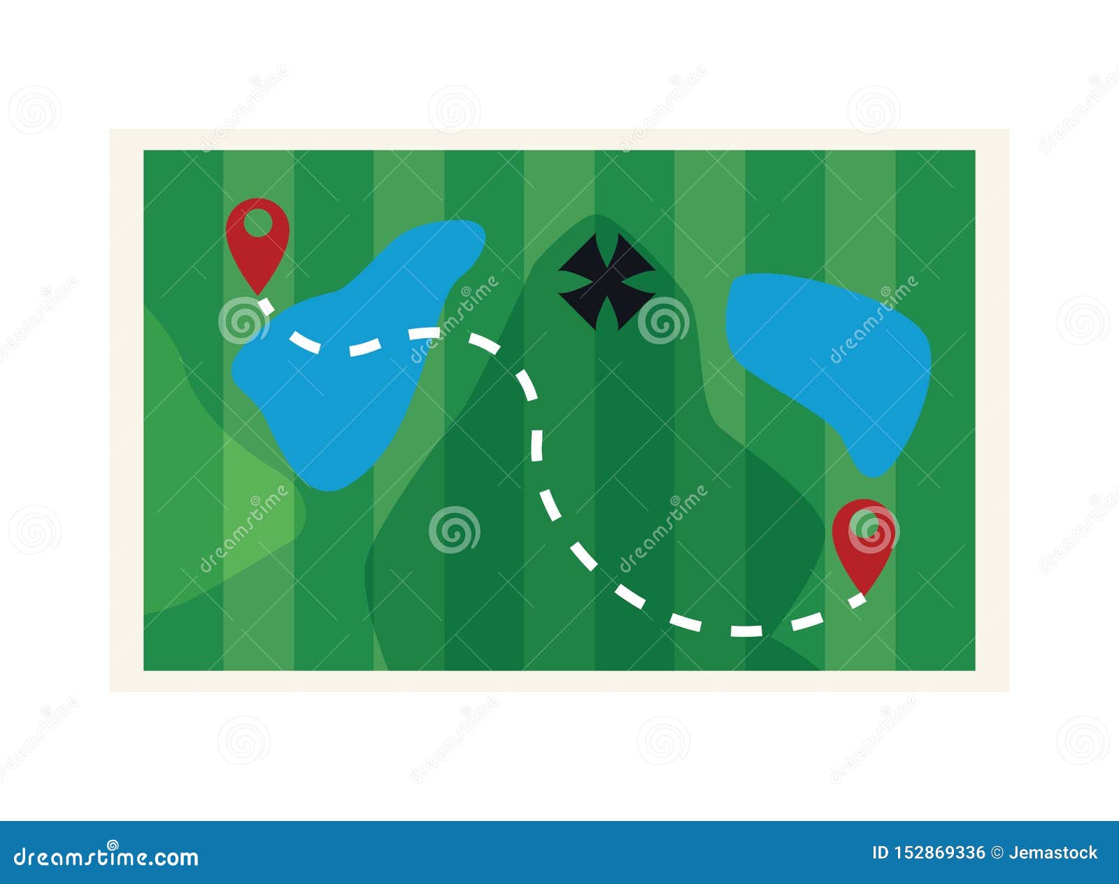 Adventure Map with Lakes and Destinations Stock Vector - Illustration ...