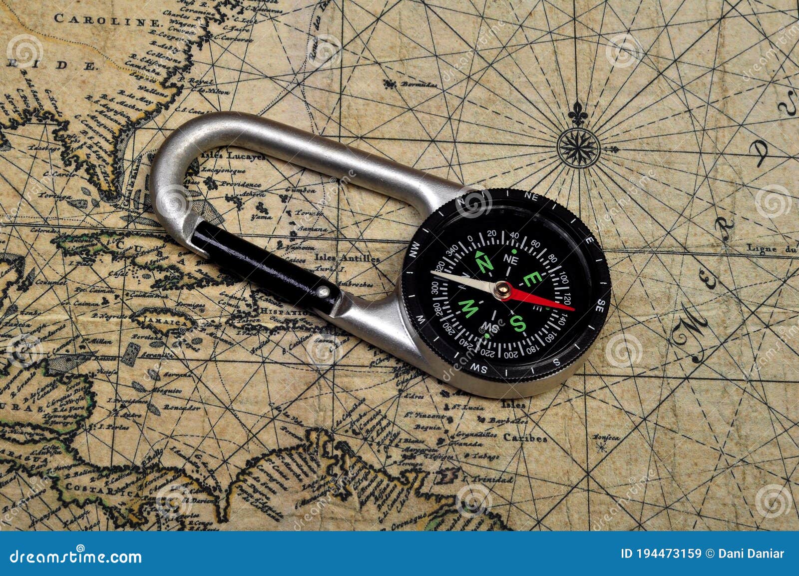 Adventure Navigation Compass on Top of the Maps Stock Image - Image of ...