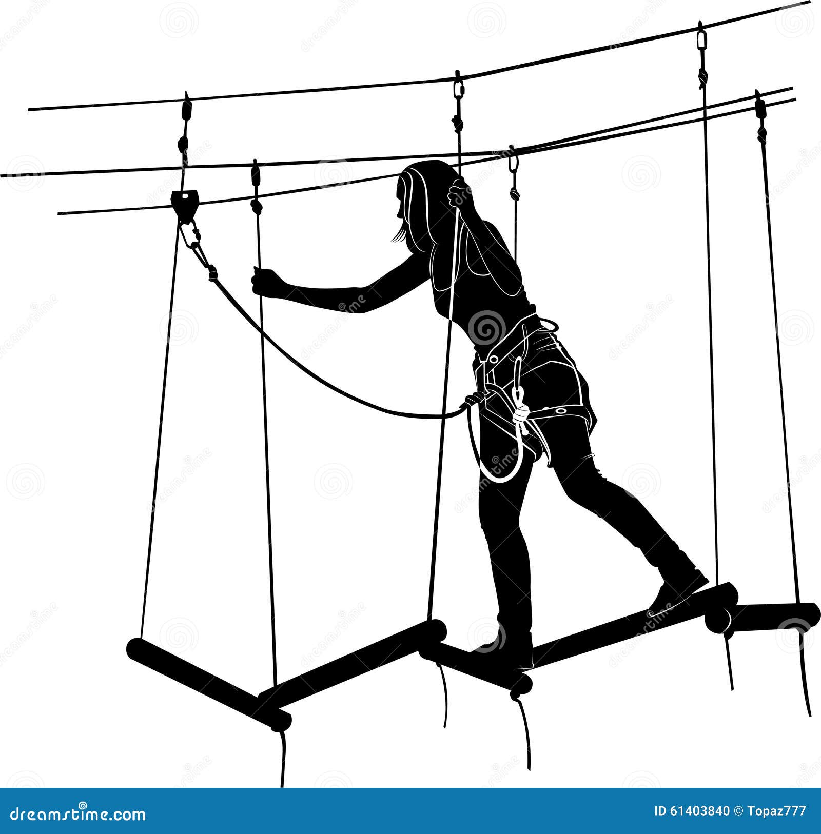 Boy In Adventure Park Rope Ladder. Silhouette Adventure Vector ...