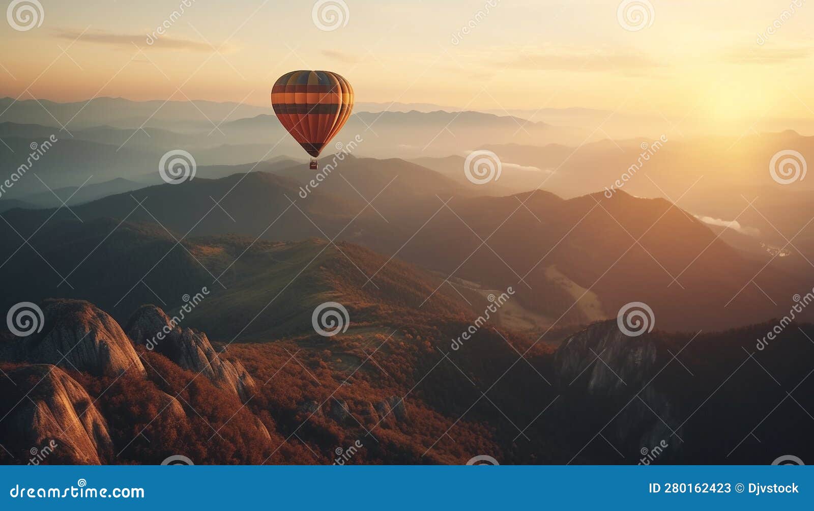 Adventure Seekers Soar High Above Mountain Range in Hot Air Balloon ...