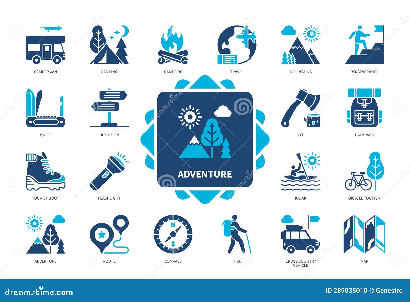 Adventure solid icon set stock vector. Illustration of activity - 289035010