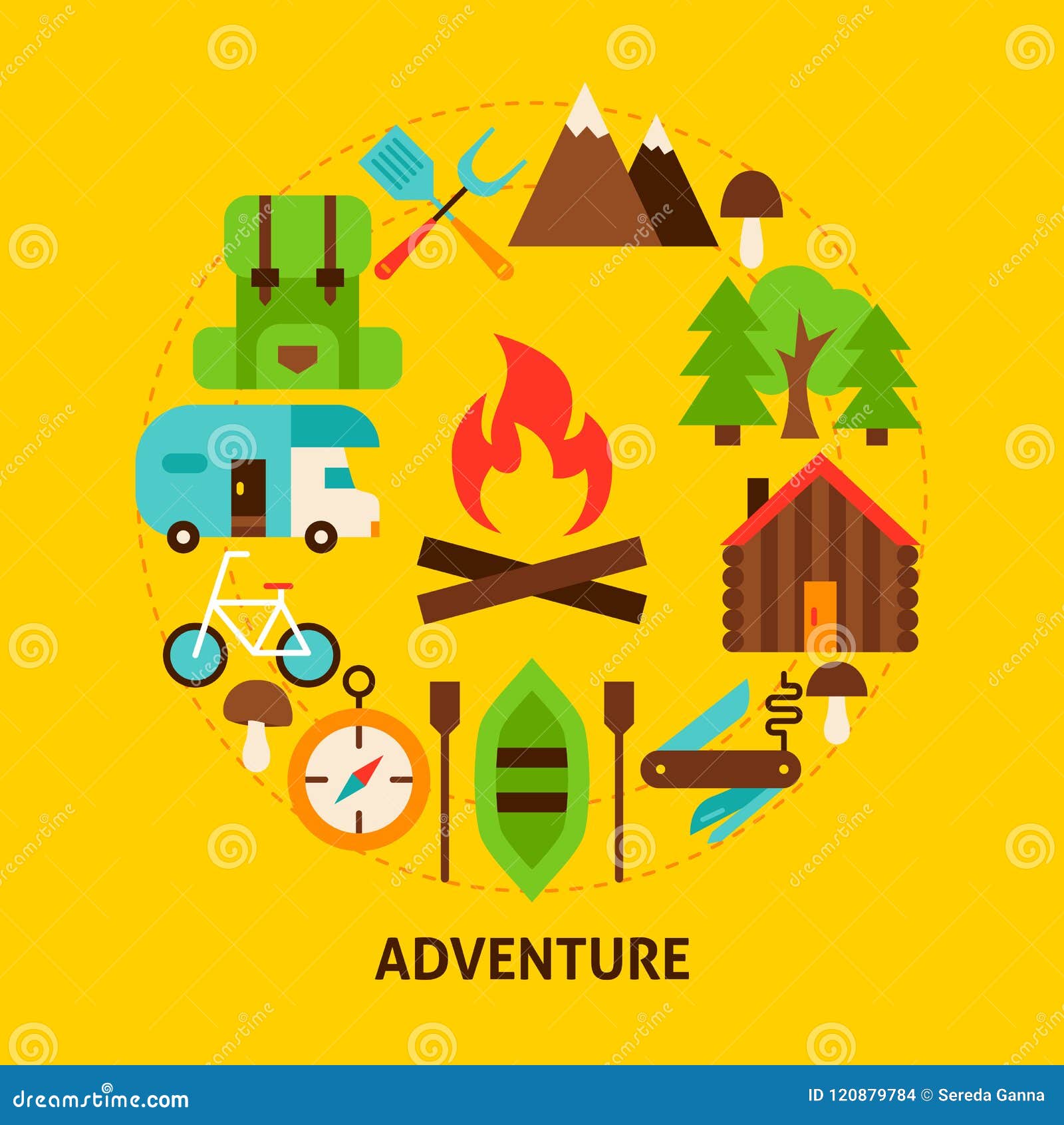 Adventure Summer Postcard stock vector. Illustration of nature - 120879784