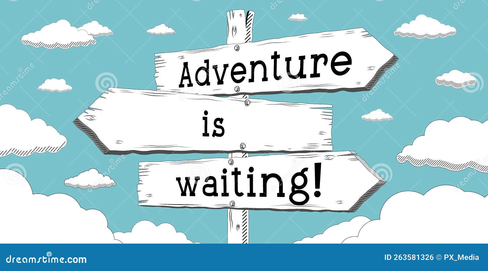 Adventure is Waiting - Outline Signpost with Three Arrows Stock ...