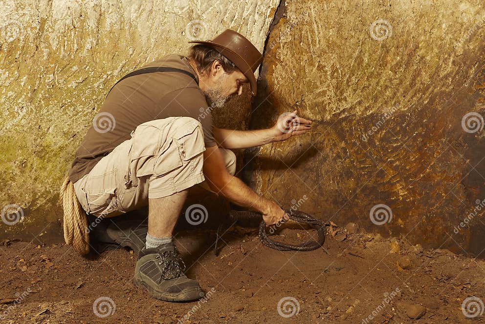Searching Of Tabula Smaragdina In Abandoned Cave Sanctuary Stock Image Image Of Emerald