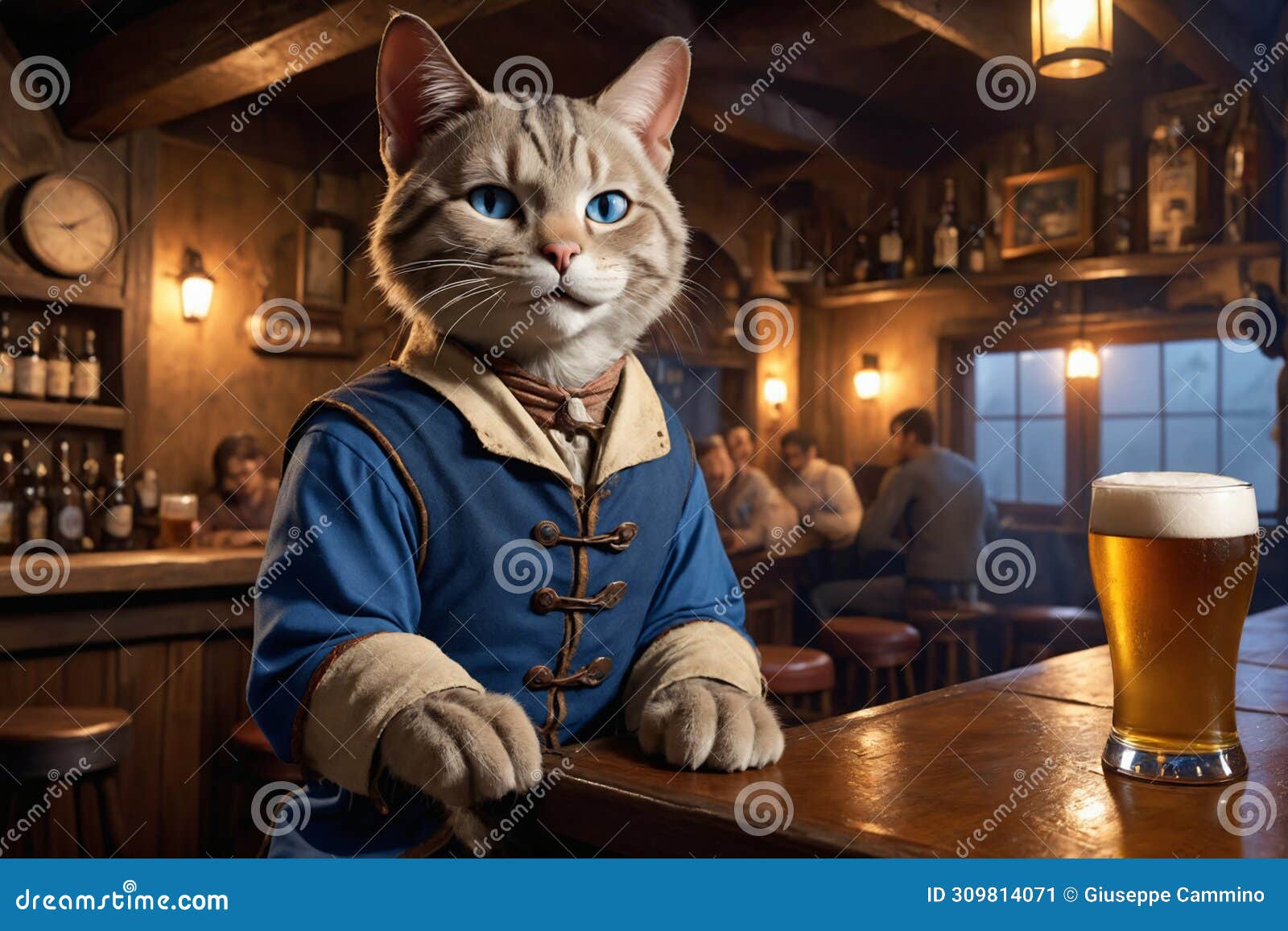 An Adventurer Anthropomorphic Cat in a Tavern Stock Illustration ...