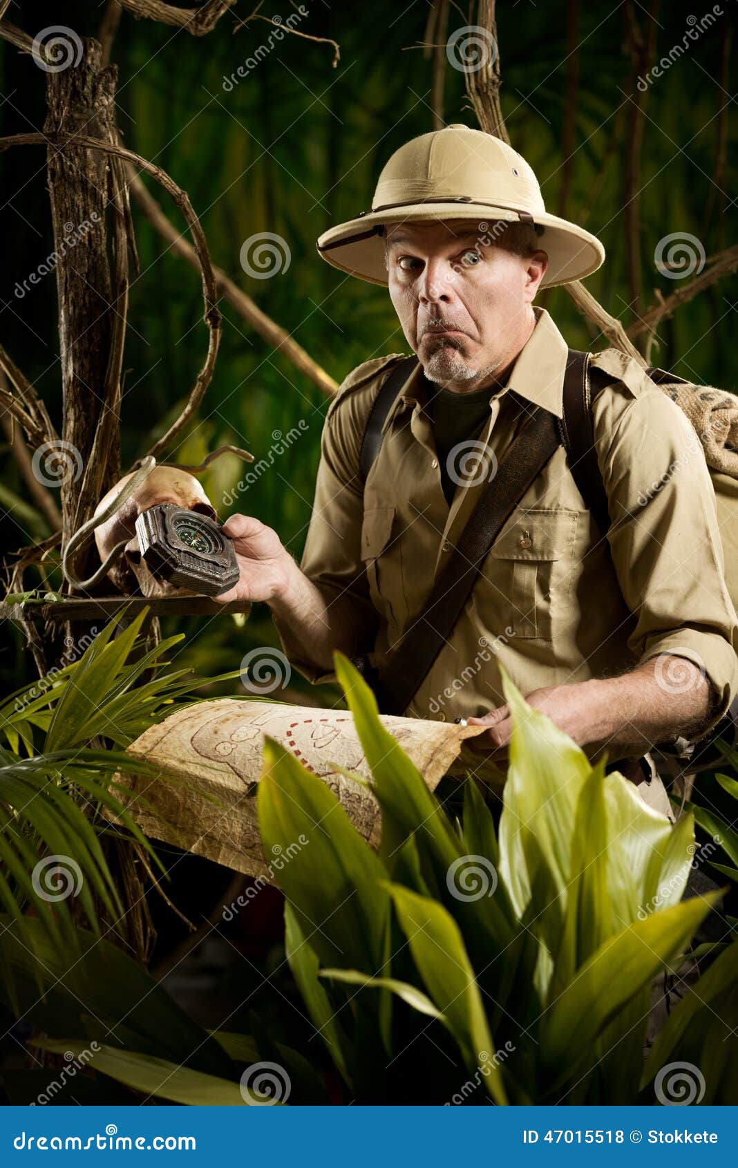 Adventurer Lost in the Jungle Stock Photo - Image of extreme, forest ...