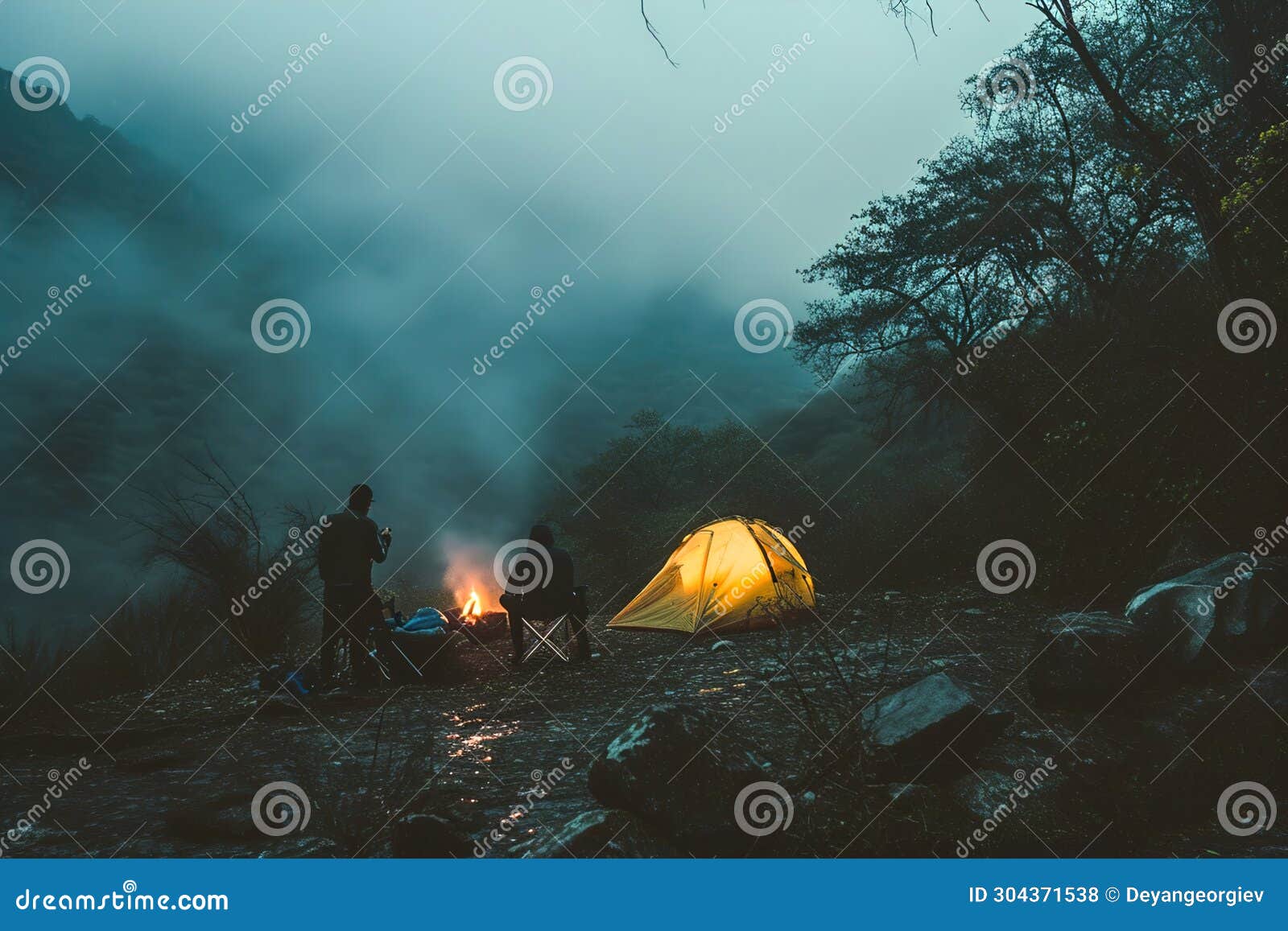 Adventurers Camping in Scenic Wilderness Locations in Mountain. Stock ...